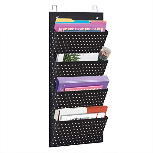 Eamay Wall Mount/Over Door File Hanging Storage Organizer - 4 Large Office Supplies File Document Organizer Holder for Office Supplies, School, Classroom, Office or Home Use, White Dots Pattern