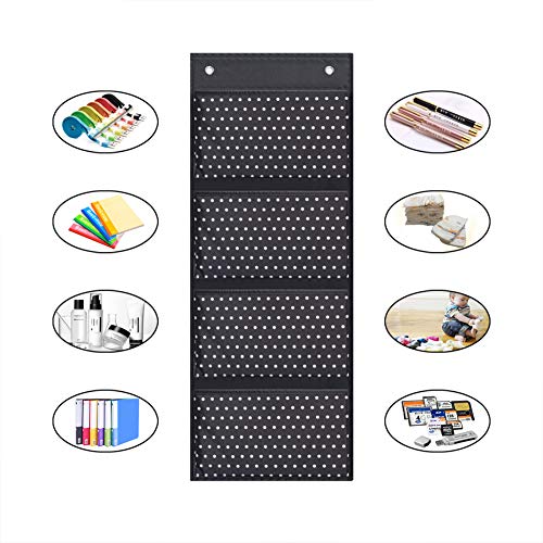 Eamay Wall Mount/Over Door File Hanging Storage Organizer - 4 Large Office Supplies File Document Organizer Holder for Office Supplies, School, Classroom, Office or Home Use, White Dots Pattern