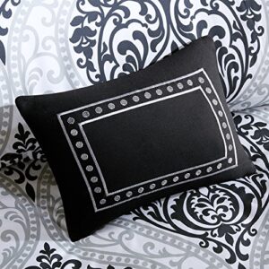 Comfort Spaces Cozy Comforter Set-Modern Casual Boho Bedding Set, Matching Sham, Decorative Pillow, Full/Queen(90"x90"), Coco Damask Black/White 4 Piece