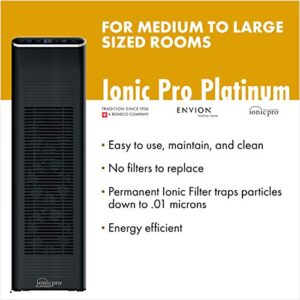 Envion by Boneco - Ionic Pro Platinum - Negative Ion Air Purifier Tower - Truly Silent Operation – High Performing Unique No Filter Design - Removes Odors, Smoke, Mold, Pet Dander - 500 Sq Ft Capacity