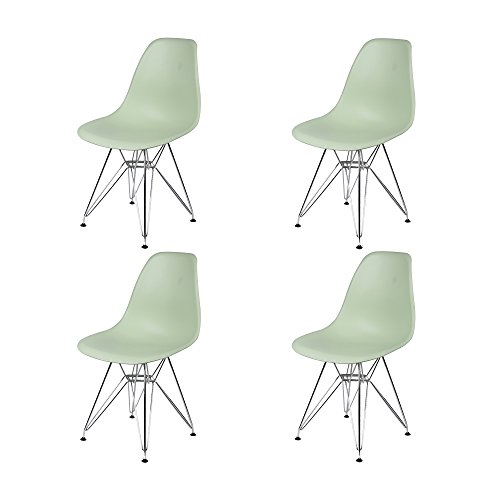 GIA Contemporary Armless Dining Chair with Chrome Metal Legs, Set of 2, Green