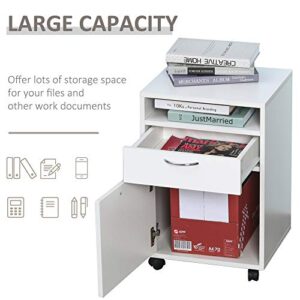 HOMCOM Mobile Storage Cabinet Organizer with Drawer and Cabinet, Printer Stand with Castors, White