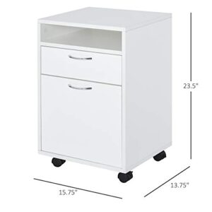 HOMCOM Mobile Storage Cabinet Organizer with Drawer and Cabinet, Printer Stand with Castors, White