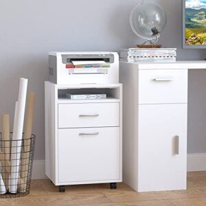 HOMCOM Mobile Storage Cabinet Organizer with Drawer and Cabinet, Printer Stand with Castors, White