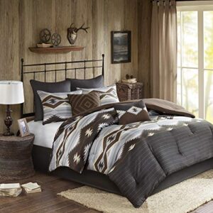 woolrich rustic lodge cabin comforter set - all season down alternative warm bedding layer and matching shams, oversized king, bitter creek, grey/brown