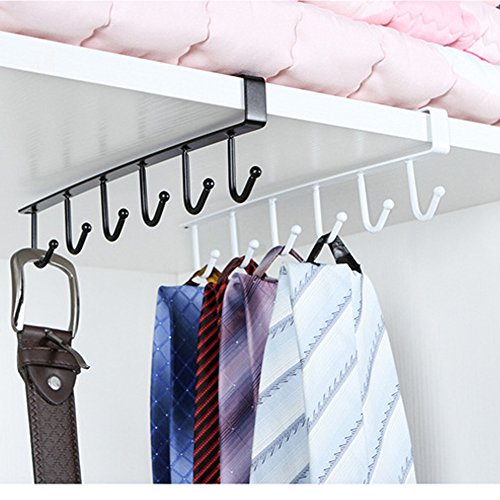 iModen Cabinet Holding Rack,Multifunction Wardrobe Rack with 6 Hooks (Black)