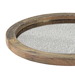 Stonebriar Round Natural Wood Serving Tray with Antique Mirror, Rustic Butler Tray, Unique Coffee Centerpiece for the Coffee Table, Dining Table, or Any Table Top