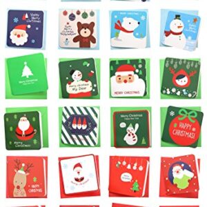 24 Pack Mini Christmas Greeting Cards & Envelopes, Cute Stweety Small Size 3 x 3" Merry Christmas Greeting Cards Festival Color (Pack of 24)