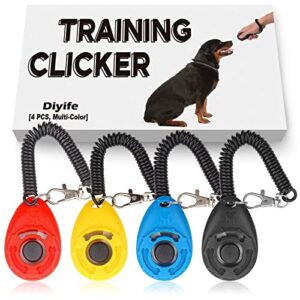 diyife dog clicker, [4 pcs, multi-color] training clicker with wrist strap for dog cat horse,