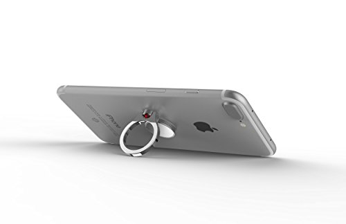 MAXIMEST Phone Ring Finger Holder, Stand, Mirror 360 Rotation Grip and Kickstand Accessory, Compatible with All Smartphones, iPhone, Samsung Galaxy S, Note, Z Fold, Flip, Tablets, iPad (Silver)