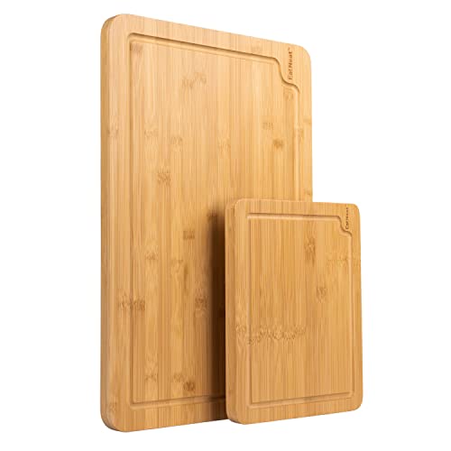 EatNeat Extra Large Bamboo Cutting Board Set- Luxury Kitchen and BBQ Chopping Board with Juice Grooves for Meat Carving, Fruits, and Vegetables- One XL 18 x 12-Inch and One 10 x 8-Inch