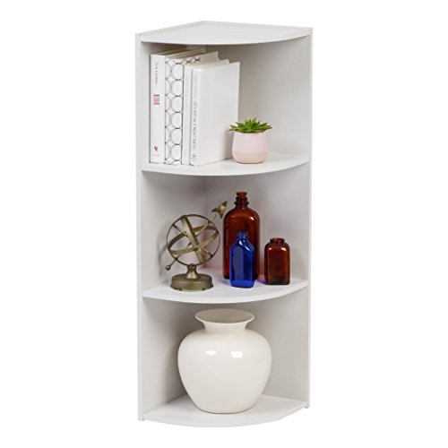 IRIS USA Small Spaces Wood, Bookshelf Storage Shelf, Bookcase, 3-Tier - Corner, White,596326