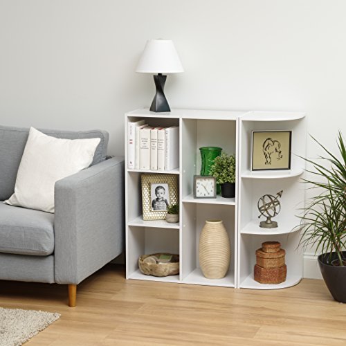 IRIS USA Small Spaces Wood, Bookshelf Storage Shelf, Bookcase, 3-Tier - Corner, White,596326