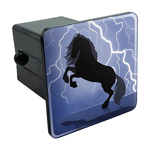 Black Friesian Horse Rearing Up in Storm Tow Trailer Hitch Cover Plug Insert