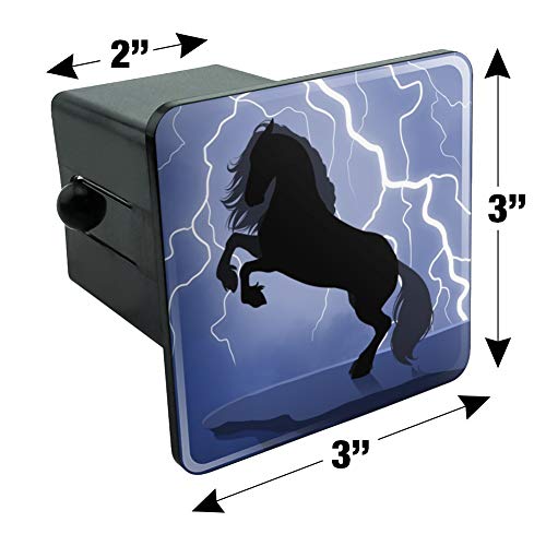 Black Friesian Horse Rearing Up in Storm Tow Trailer Hitch Cover Plug Insert