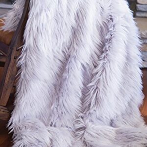 North End Decor Faux Fur Throw Blanket, Mongolian Long Hair Silver,