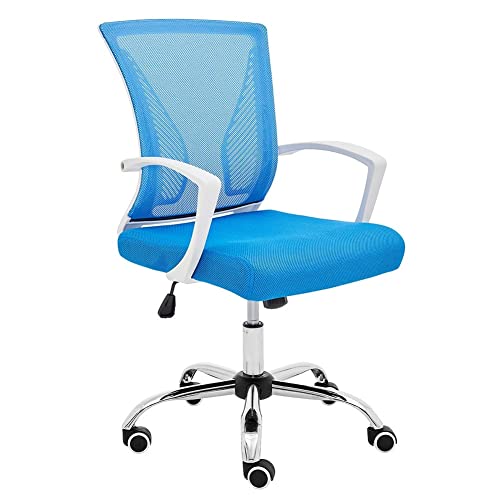 Modern Home Zuna Mid-Back Office Task Chair - Ergonomic Back Supporting Mesh Back Desk Chair (White/Blue)