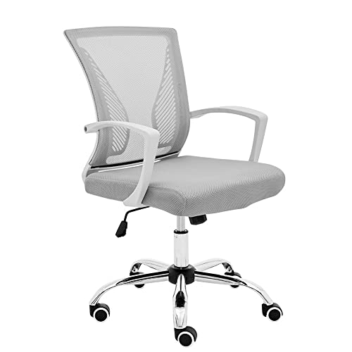 Modern Home Zuna Mid-Back Office Task Chair - Ergonomic Back Supporting Mesh Back Desk Chair (White/Blue)