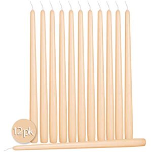 12 Pack Tall Taper Candles - 10 Inch Cream Dripless, Unscented Dinner Candle - Paraffin Wax with Cotton Wicks - 8 Hour Burn Time