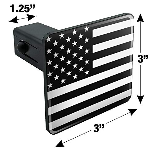 Subdued American USA Flag Black White Military Tactical Tow Trailer Hitch Cover Plug Insert 1 1/4 inch (1.25")