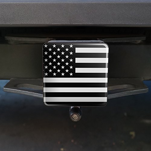 Subdued American USA Flag Black White Military Tactical Tow Trailer Hitch Cover Plug Insert 1 1/4 inch (1.25")