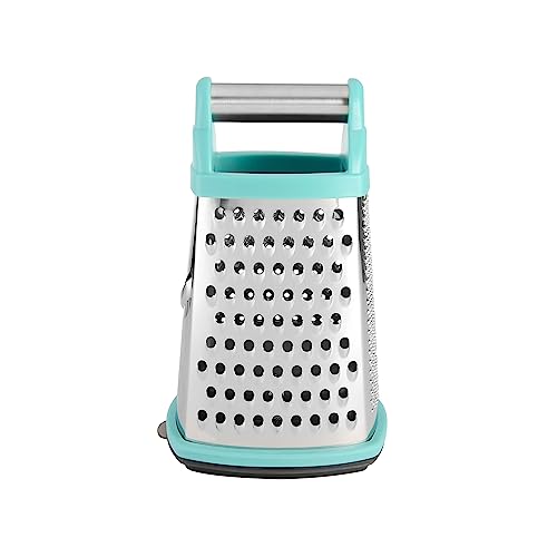 KitchenAid Gourmet 4-Sided Stainless Steel Box Grater with Detachable Storage Container, 10 inches tall, Aqua