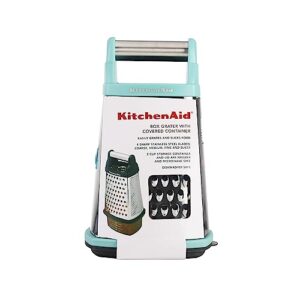 KitchenAid Gourmet 4-Sided Stainless Steel Box Grater with Detachable Storage Container, 10 inches tall, Aqua