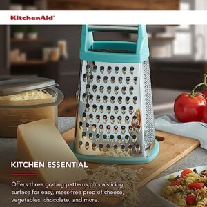 KitchenAid Gourmet 4-Sided Stainless Steel Box Grater with Detachable Storage Container, 10 inches tall, Aqua