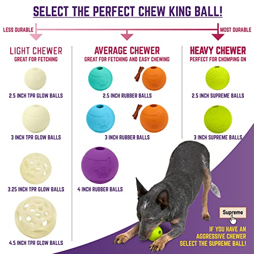 Chew King Fetch Balls Extremely Durable Natural Rubber Toy 3 inch Balls - Pack of 3 (CM-0263-CS01)