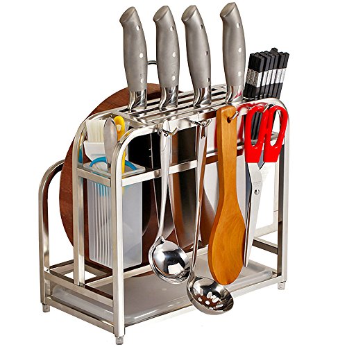 AIYoo Cutting Boards Knife Organizer with Hooks/Stainless Steel Kitchen Utensils Rack Chopping Boards/Knives/Chopsticks/Spoon/Fork/Flatware Storage with Drying Drainer