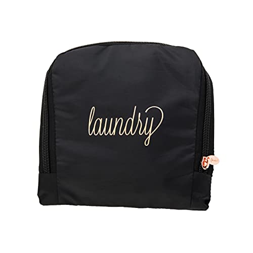 Miamica Foldable Travel Laundry Bag, Black & Rose Gold – Measures 21” x 22” When Fully Opened – Foldable Laundry Bag with Drawstring Closure – Durable, Lightweight Travel Accessories