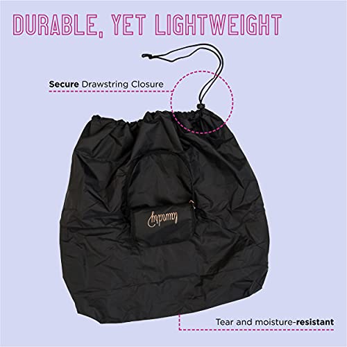 Miamica Foldable Travel Laundry Bag, Black & Rose Gold – Measures 21” x 22” When Fully Opened – Foldable Laundry Bag with Drawstring Closure – Durable, Lightweight Travel Accessories