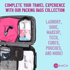 Miamica Foldable Travel Laundry Bag, Black & Rose Gold – Measures 21” x 22” When Fully Opened – Foldable Laundry Bag with Drawstring Closure – Durable, Lightweight Travel Accessories