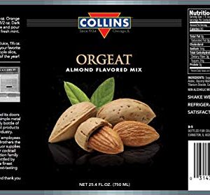 Collins Orgeat Syrup, Orgeat Simple Syrup, Real Sugar Cocktail Syrups, Soda Water Flavors, Cocktail Mixers, 32 Ounces, Set of 1