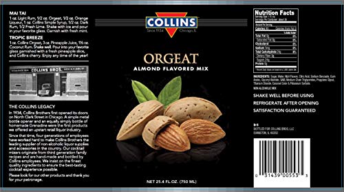 Collins Orgeat Syrup, Orgeat Simple Syrup, Real Sugar Cocktail Syrups, Soda Water Flavors, Cocktail Mixers, 32 Ounces, Set of 1