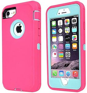 annymall case compatible for iphone 8 & iphone 7, heavy duty [with kickstand] [built-in screen protector] tough 4 in1 rugged shorkproof cover for apple iphone 7 / iphone 8 (pink)