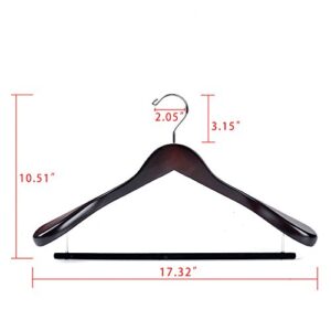 Luxury Wide Shoulder Wooden Hangers 2 Pack, with Velvet Bar, Smooth Mahogany Finish Wood Suit Hanger Coat Hanger for Closet, Holds Upto 20lbs, 360° Swivel Hook, for Jacket, Dress Heavy Clothes Hangers