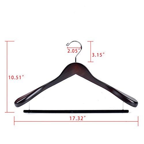 Luxury Wide Shoulder Wooden Hangers 2 Pack, with Velvet Bar, Smooth Mahogany Finish Wood Suit Hanger Coat Hanger for Closet, Holds Upto 20lbs, 360° Swivel Hook, for Jacket, Dress Heavy Clothes Hangers