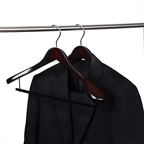 Luxury Wide Shoulder Wooden Hangers 2 Pack, with Velvet Bar, Smooth Mahogany Finish Wood Suit Hanger Coat Hanger for Closet, Holds Upto 20lbs, 360° Swivel Hook, for Jacket, Dress Heavy Clothes Hangers