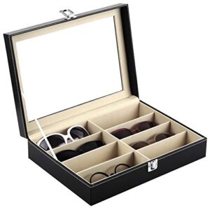 siveit 8 slot sunglass organizer leather eyeglasses collector eyewear display case storage box, black