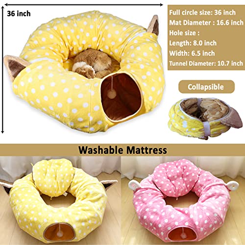 AUOON Cat Tunnel Bed with Central Mat,Big Tube Playground Toys,Soft Plush Material,Full Moon Shape for Kitten,Cat,Puppy,Rabbit,Ferret,Yellow