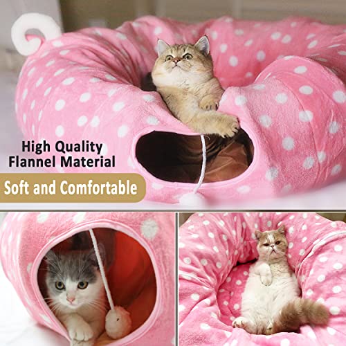 AUOON Cat Tunnel Bed with Central Mat,Big Tube Playground Toys,Soft Plush Material,Full Moon Shape for Kitten,Cat,Puppy,Rabbit,Ferret,Yellow