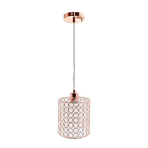 Elegant Designs PT1001-RGD 1 Light Elipse Crystal Cylinder Pendant, Rose Gold