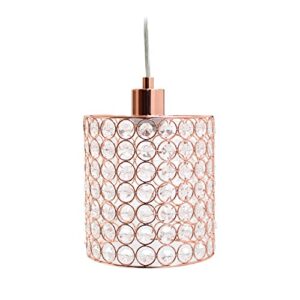 Elegant Designs PT1001-RGD 1 Light Elipse Crystal Cylinder Pendant, Rose Gold