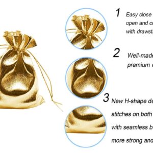 Wudygirl 100pcs Drawstring Pouches Bags 5 x 7 Inch Jewelry Watches Earrings Bracelets Lipstick Baby Shower Party Wedding Favor Cookies Candy Bags (Gold)