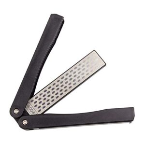 folding knife sharpener, cbtone 400/600 grit portable double sided sharpener pocket diamond knife sharpening stone for kitchen, garden, outdoor tools, black