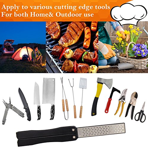 Folding Knife Sharpener, CBTONE 400/600 Grit Portable Double Sided Sharpener Pocket Diamond Knife Sharpening Stone for Kitchen, Garden, Outdoor Tools, Black