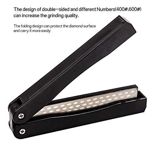 Folding Knife Sharpener, CBTONE 400/600 Grit Portable Double Sided Sharpener Pocket Diamond Knife Sharpening Stone for Kitchen, Garden, Outdoor Tools, Black