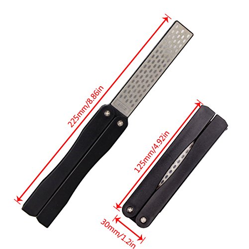 Folding Knife Sharpener, CBTONE 400/600 Grit Portable Double Sided Sharpener Pocket Diamond Knife Sharpening Stone for Kitchen, Garden, Outdoor Tools, Black