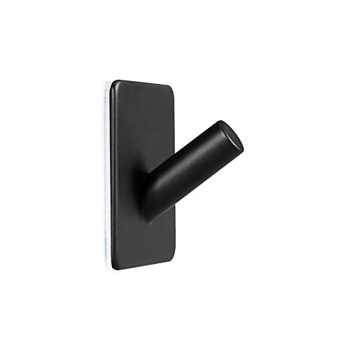 LJLink Self Adhesive Hooks Stainless Steel Coat Towel Key Wall Mount Hanging Hooks, Strong Power Heavy Duty, Waterproof, Modern Stylish for Bathroom Kitchen Bedroom Office, Matte Black Hook, 2 Pack